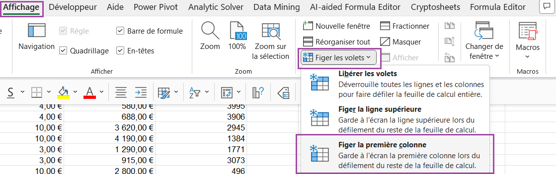 Comment figer une ou plusieurs lignes ou colonnes sur Excel