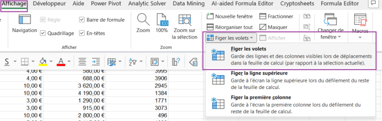 Comment figer une ou plusieurs lignes ou colonnes sur Excel