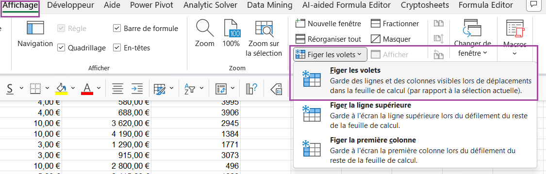 Comment figer une ou plusieurs lignes ou colonnes sur Excel