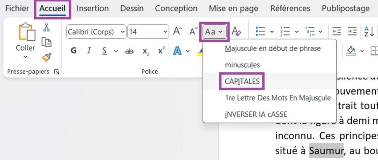 Comment mettre en majuscule sur Word - La Pro du Bureau