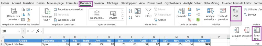 Comment calculer les sous-totaux sur Excel - La Pro du Bureau